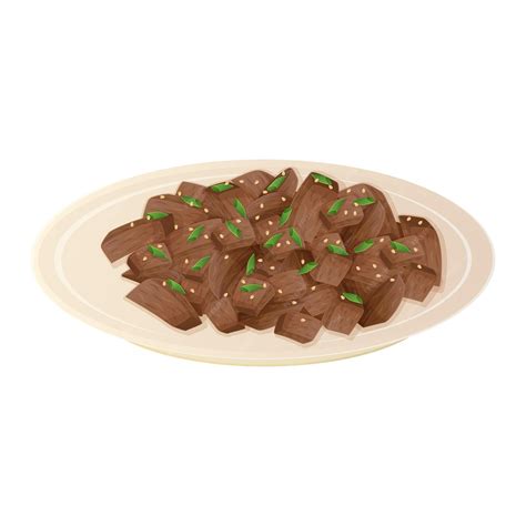 만화 스타일의 흰색에 고립 된 한국 Bbq 쇠고기 불고기 요리 아시아 음식 그림 프리미엄 벡터