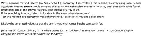 solved write a generic method search [int search t[ ]
