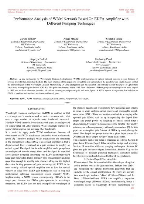 Pdf Performance Analysis Of Wdm Network Based On Edfa Amplifier With