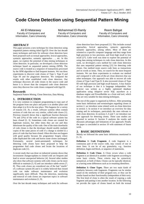 Pdf Code Clone Detection Using Sequential Pattern Mining · Code Clone Detection Using
