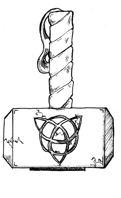 Thors Hammer Drawing With A Knot Marvel Avengers Drawing Mjolnir