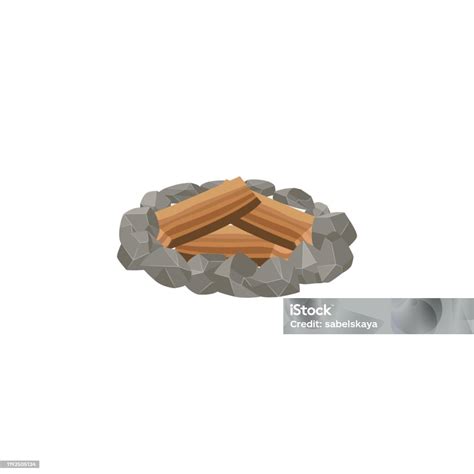 Api Unggun Dengan Kayu Bakar Simbol Ilustrasi Vektor Kartun Pariwisata Terisolasi Ilustrasi Stok