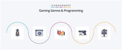 Gaming Genres And Programming Line Filled Flat 5 Icon Pack Including