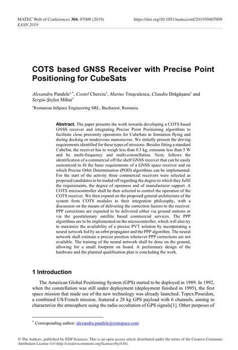 Pdf Cots Based Gnss Receiver With Precise Point Positioning For Cubesats