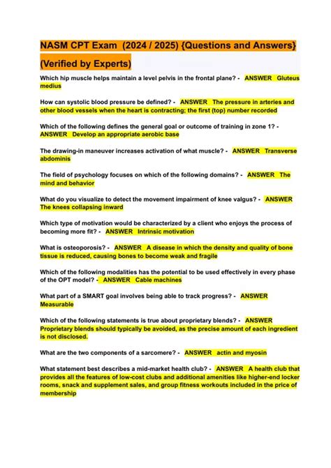 Nasm Cpt Exam 2024 2025 {questions And Answers} Verified By Experts Nasm Cpt Stuvia Us