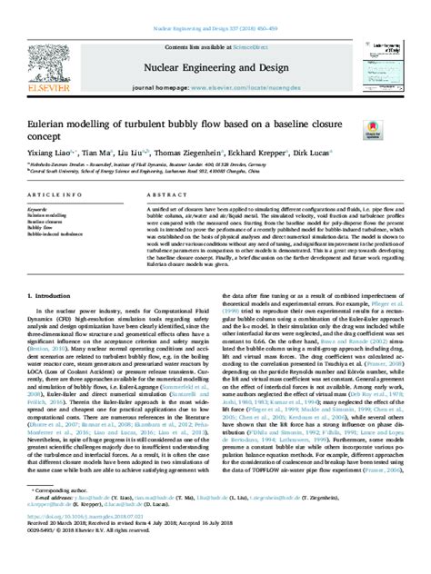 Pdf Eulerian Modelling Of Turbulent Bubbly Flow Based On A Baseline Closure Concept