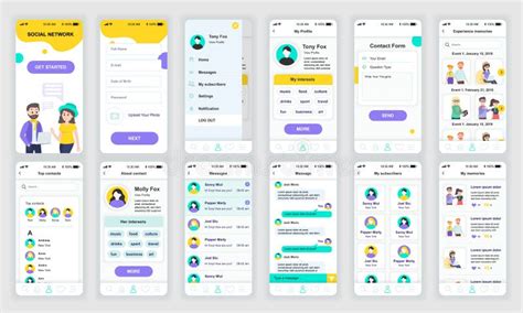 Set Of Ui Ux Gui Screens Social Network App Flat Design Template For