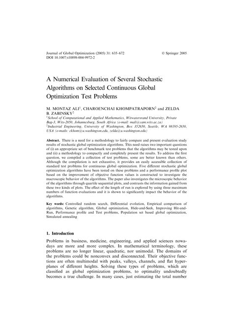 Pdf A Numerical Evaluation Of Several Stochastic Algorithms On