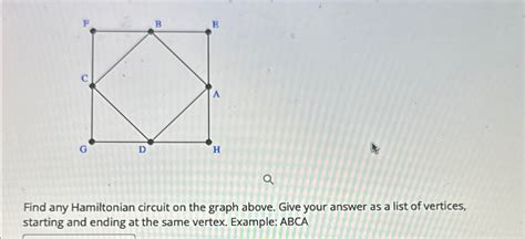 Solved Find Any Hamiltonian Circuit On The Graph Above Give