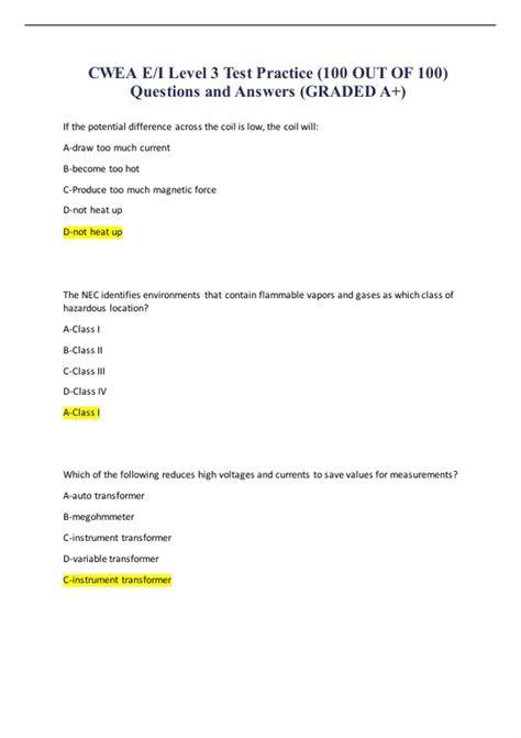 Cwea E I Level 3 Test Practice 100 Out Of 100 Questions And Answers Graded A Cwea Stuvia Us