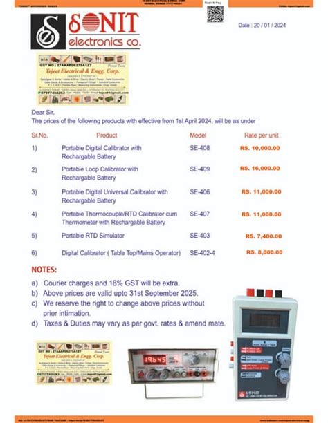 Sonit Instrument Price List Wef 01 04 2024pdf