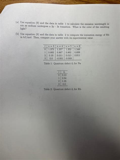 A Use Equation 9 And The Data In Table 1 To