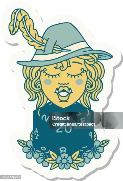 천연 스무 개의 주사위 롤 스티커가있는 반 오크 바드 굴리기에 대한 스톡 벡터 아트 및 기타 이미지 굴리기 깃털 도깨비