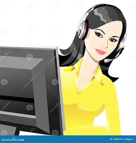 Vector Young Beautiful Girl Telephone Operator Stock Vector Illustration Of Headphones Girl