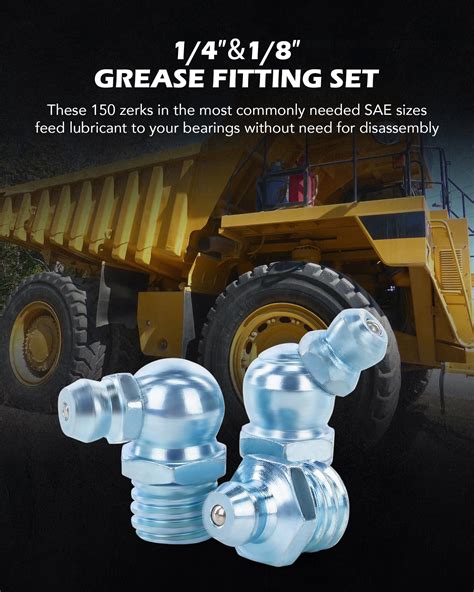 Zelcan Grease Fittings Kit 150pc Sae Hydraulic Grease