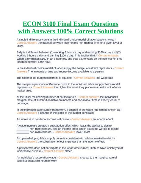 ECON 3100 Final Exam Questions With Answers 100 Correct Solutions Exams Economics Docsity