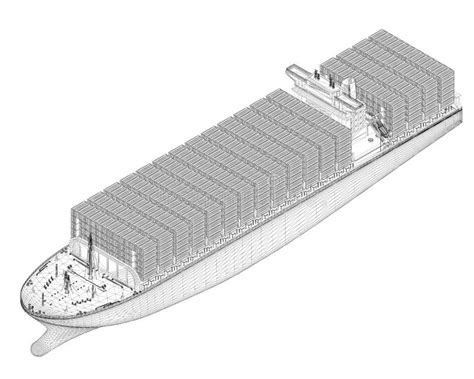 Large Ship Wireframe With Containers From Black Lines Isolated On White