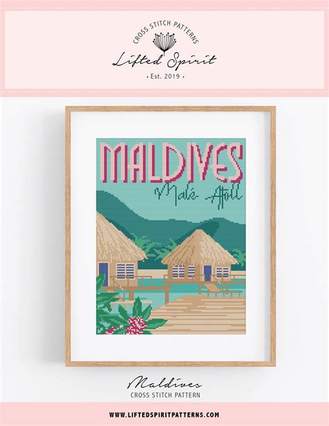 Vintage Travel Maldives Cross Stitch Pattern Male Atoll Cross Stitch