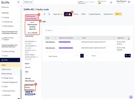 Capa Effectiveness Check Pending Status Scilife
