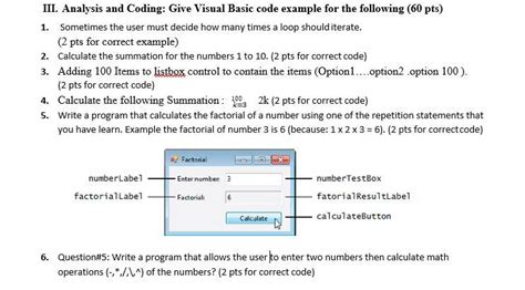 Solved Iii Analysis And Coding Give Visual Basic Code
