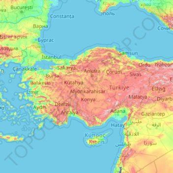 Asia Minor Topographic Map Elevation Terrain