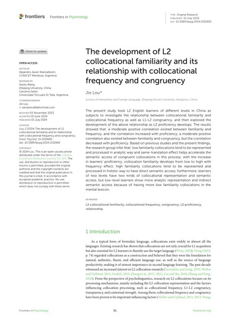 Pdf The Development Of L2 Collocational Familiarity And Its