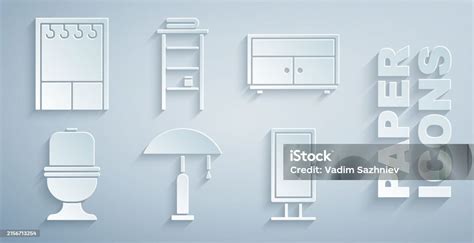 테이블 램프 서랍장 변기 대형 전신 거울 수건 선반이 있는 욕실 선반 옷장 아이콘 세트 벡터 3차원 형태에 대한 스톡 벡터 아트 및 기타 이미지 Istock