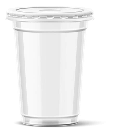 뚜껑이 있는 빈 투명 플라스틱 컵 흰색 배경에 격리된 일회용 용기의 현실적인 모형 프리미엄 벡터