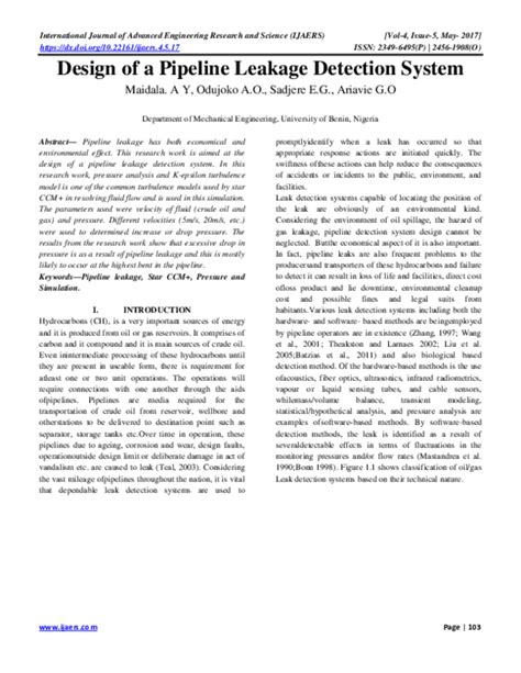 Pdf Design Of A Pipeline Leakage Detection System