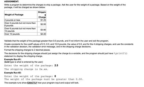 solved write a program to determine the charges to ship a