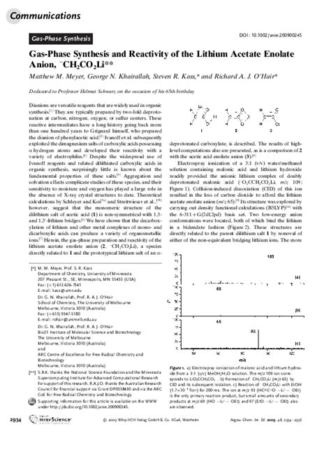 Pdf Gas Phase Synthesis And Reactivity Of Lithium Acetylide Ion Li―c≡c