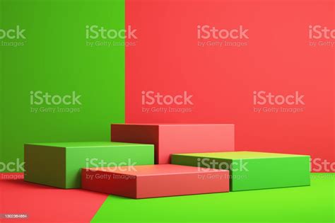 제품 프레젠테이션 빨간색 및 녹색 배경 3d 렌더링을 위한 포디움을 모의 위한 3d 배경 0명에 대한 스톡 사진 및 기타 이미지 Istock