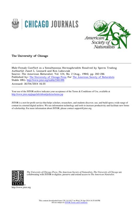 Pdf Male Female Conflict In A Simultaneous Hermaphrodite Resolved By