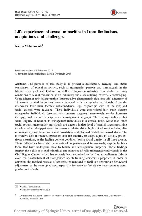 Life Experiences Of Sexual Minorities In Iran Limitations Adaptations