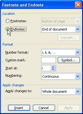 Controlling Endnote Placement Microsoft Word
