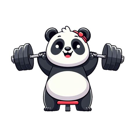 Cute Panda Lifting Barbell Gym Fitness Cartoon Vector Icon Illustration
