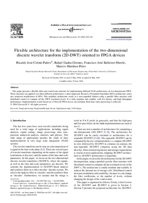 Pdf Flexible Architecture For The Implementation Of The Two Dimensional Discrete Wavelet