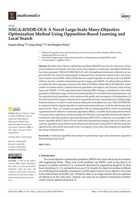 Pdf Nsga Iisdr Ols A Novel Large Scale Many Objective Optimization