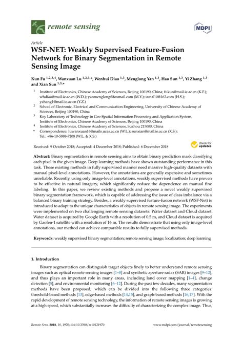 Pdf Wsf Net Weakly Supervised Feature Fusion Network For Binary Segmentation In Remote