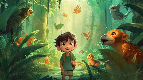 卡通小孩森林探险插画图片素材下载格式熊猫办公