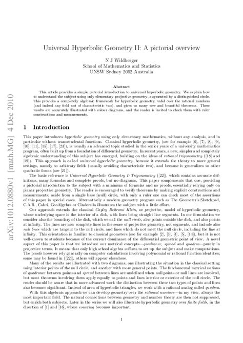 Pdf Universal Hyperbolic Geometry Ii A Pictorial Overview