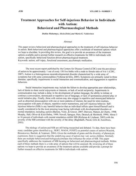 Pdf Treatment Approaches For Self Injurious Behavior In Individuals With Autism Behavioral