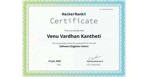 Hackerrank Skill Certificate Venu Vardhan Kantheti