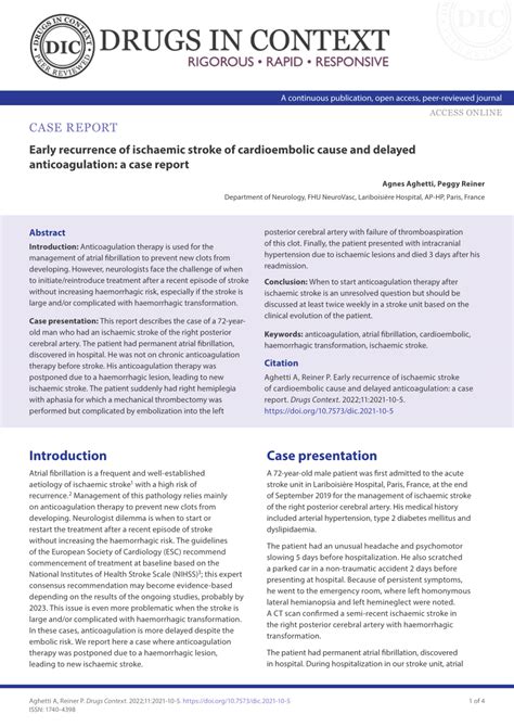 Pdf Early Recurrence Of Ischaemic Stroke Of Cardioembolic Cause And Delayed Anticoagulation A