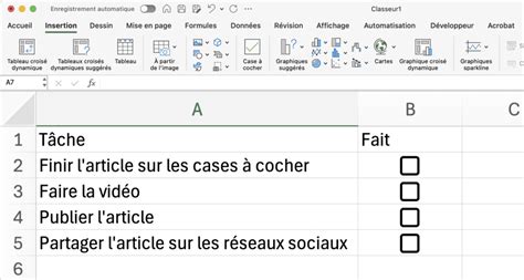 Cases à cocher Excel guide de la fonctionnalité