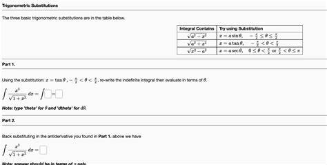 Solved The Three Basic Trigonometric Substitutions Are In