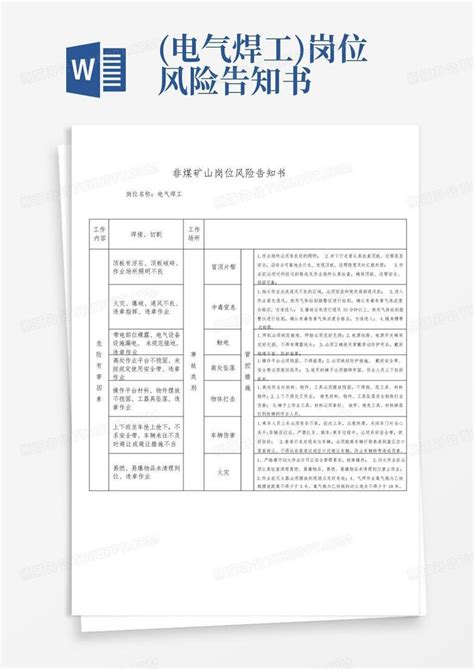 电气焊工 岗位风险告知书Word模板下载 编号qvwpwadv 熊猫办公