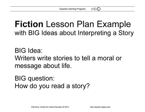 Fiction Lesson Plan Examplewith BIGIdeasabout Interpretinga Story Expand Learning Progress