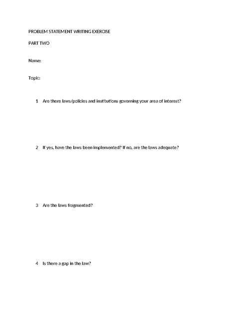 Problem Statement Writing Exercise Part Two Legal Reseaerch And