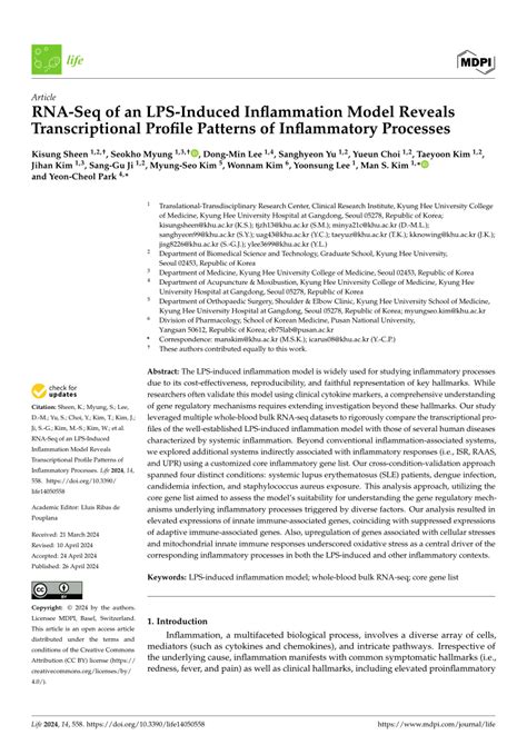 Pdf Rna Seq Of An Lps Induced Inflammation Model Reveals Transcriptional Profile Patterns Of